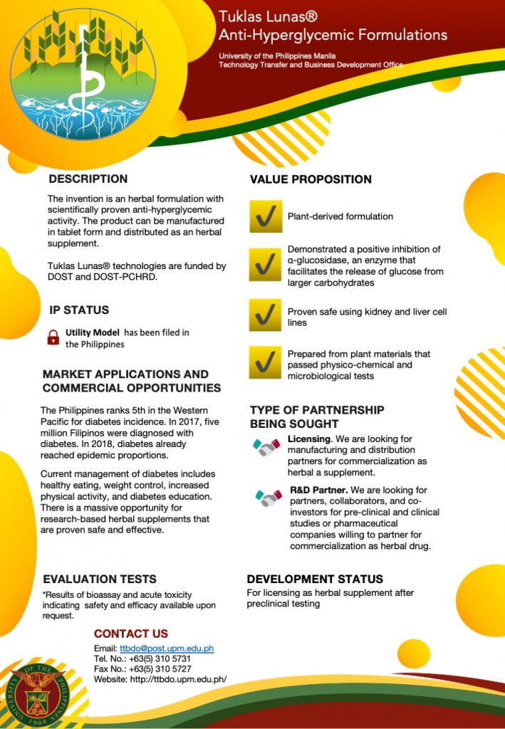 Tuklas Lunas® Anti-Hyperglycemic Formulations – UP Manila TTBDO