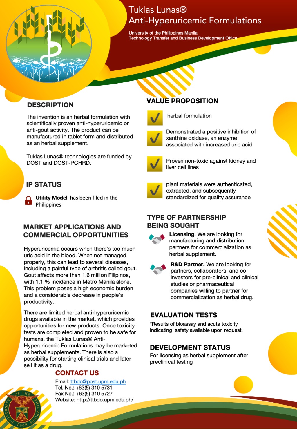 Tuklas Lunas® Anti-Hyperuricemic Formulations – UP Manila TTBDO