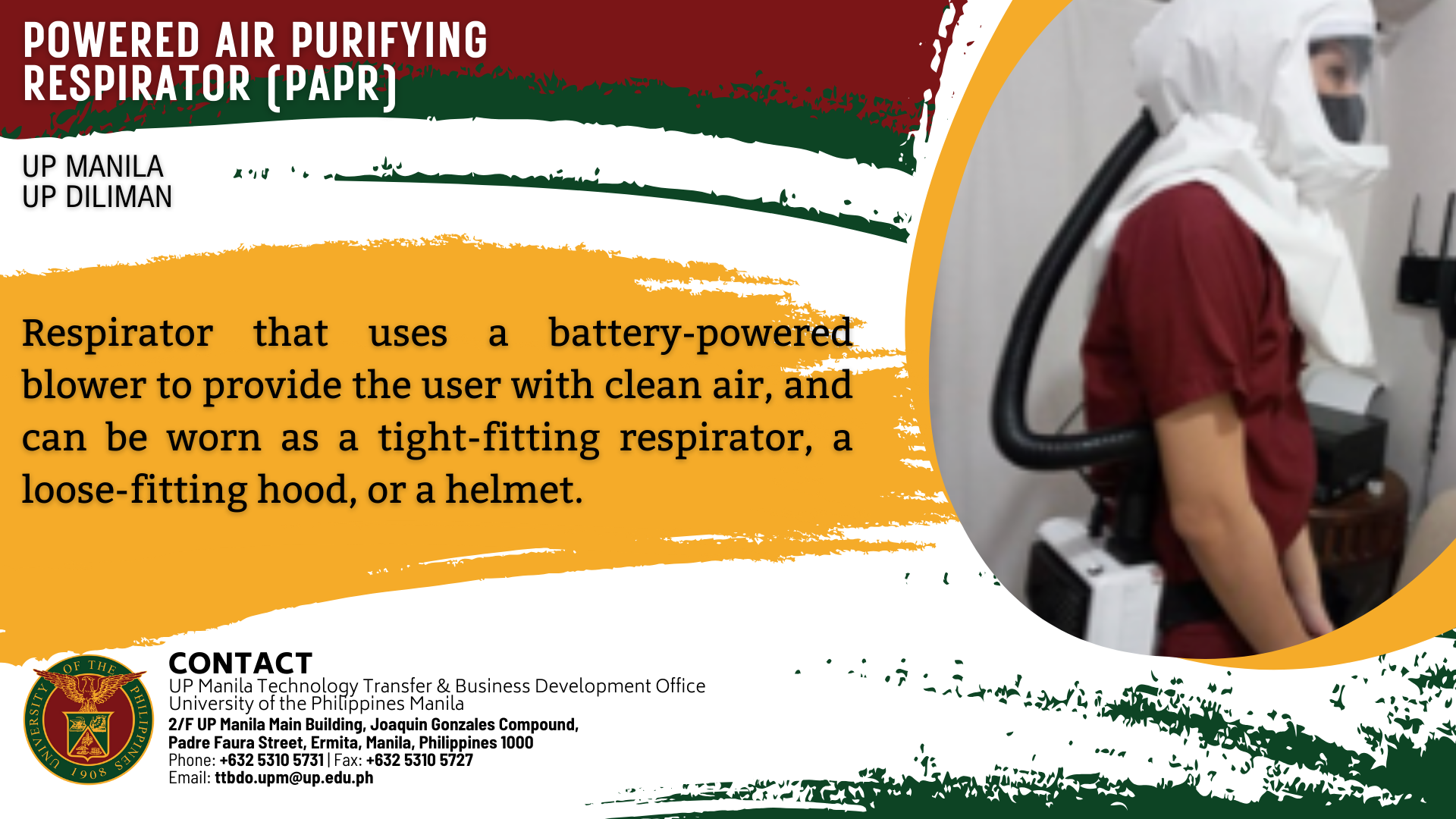 Powered Air Purifying Respirator (PAPR) – UP Manila TTBDO